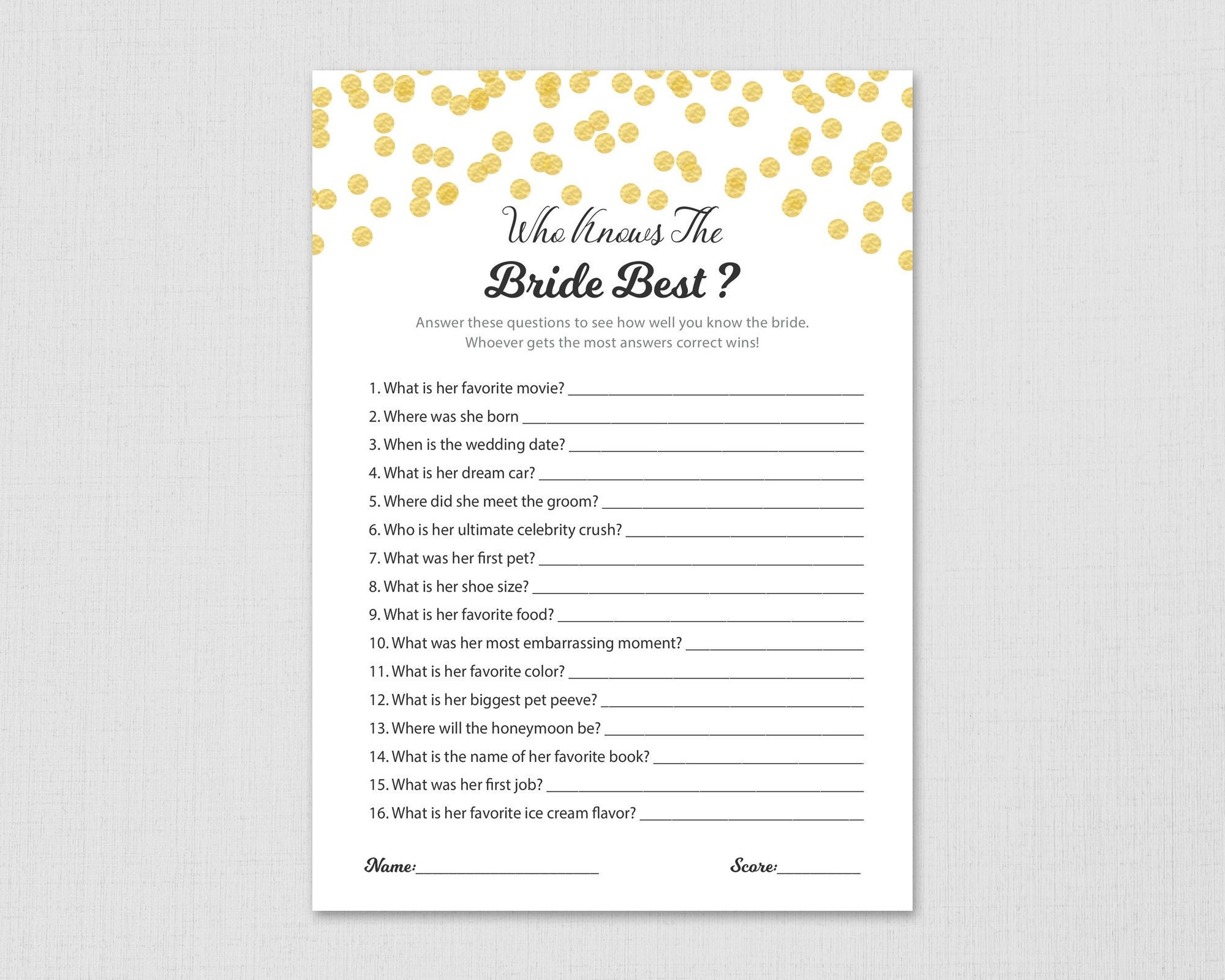 Who Knows the Bride Best, Bridal Shower Games, How Well Do You Know the ...