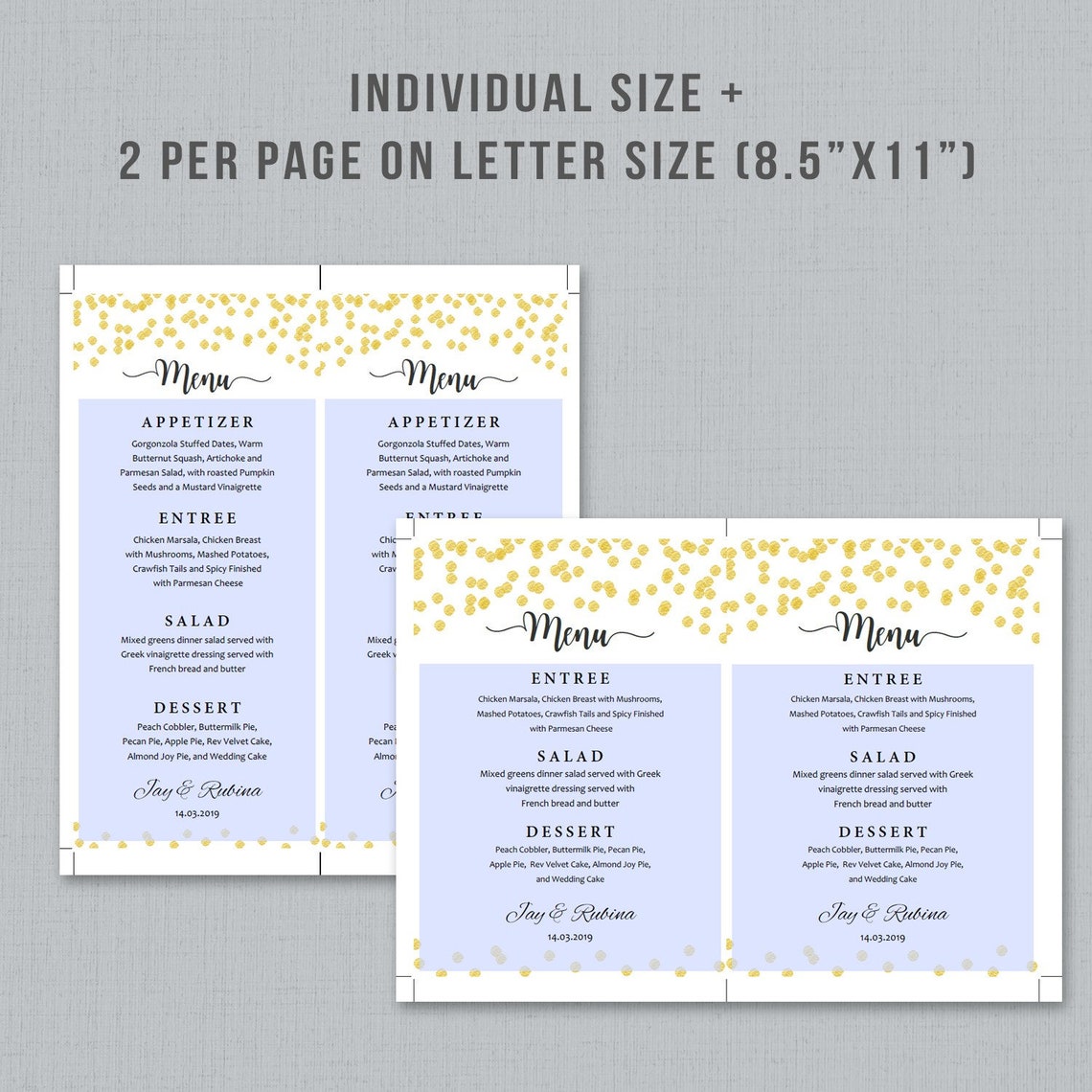 Editable Menu Printable Wedding Dinner Menu Templates Gold - Etsy