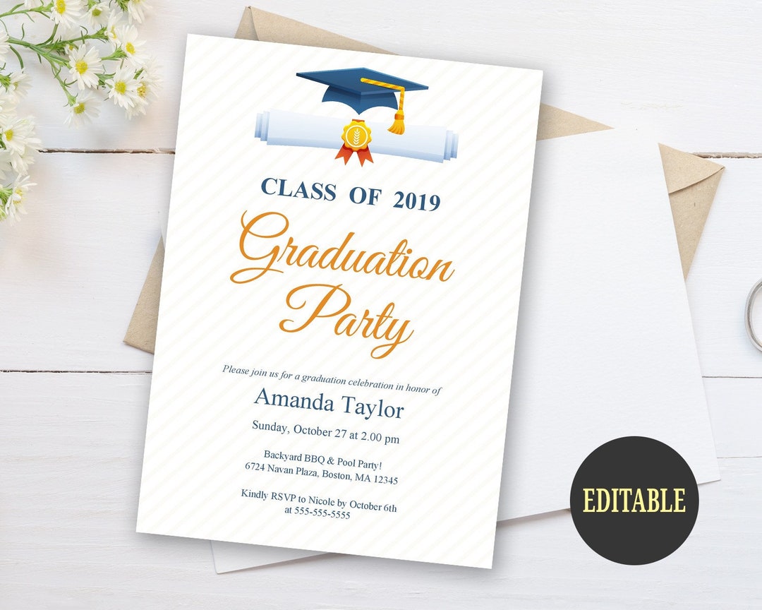 Editable Graduation Party Invitation Template, Floral Graduation ...
