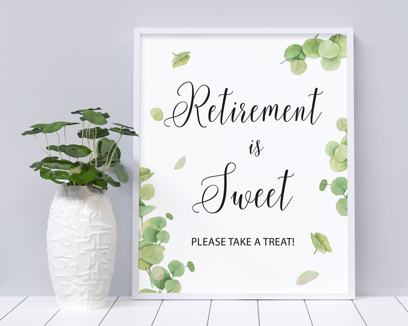 Retirement is Sweet Please Take a Treat Printable, Green Leaves ...