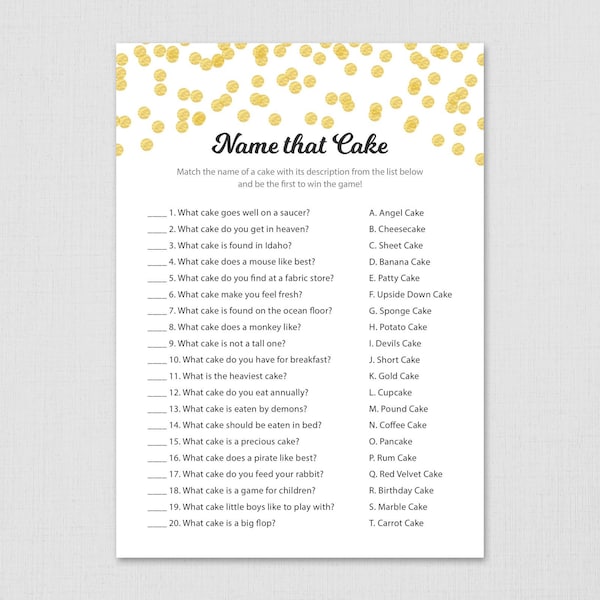 Name That Cake Game - Etsy