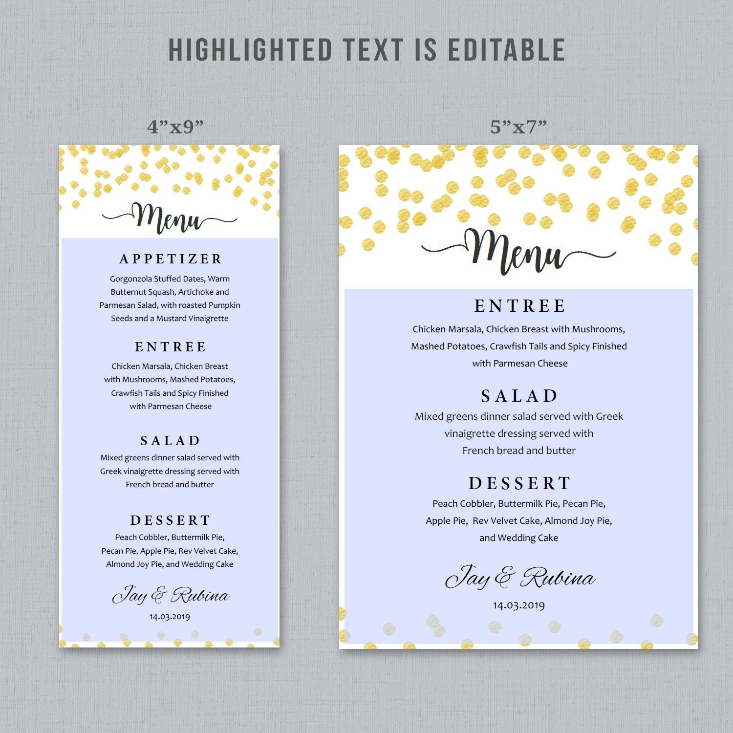 Editable Menu Printable Wedding Dinner Menu Templates Gold | Etsy