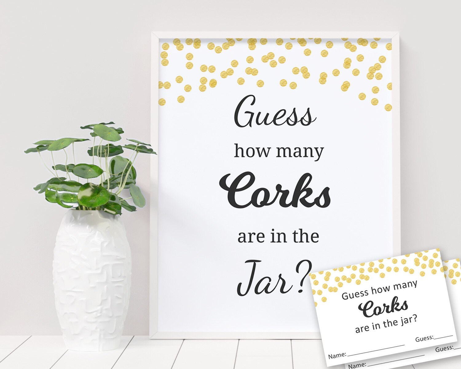 printable greenery bridal shower game Guess How Many Corks instant ...