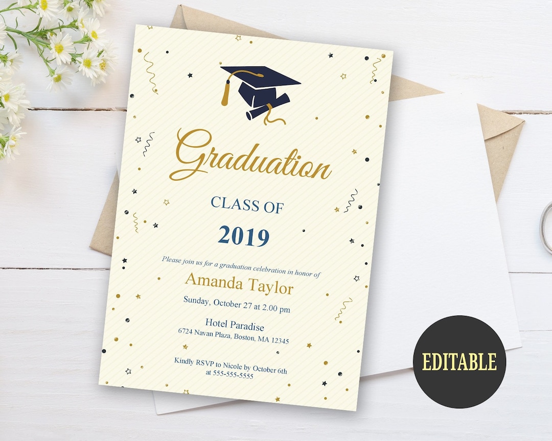 Editable Graduation Party Invitation Template, Floral Graduation ...