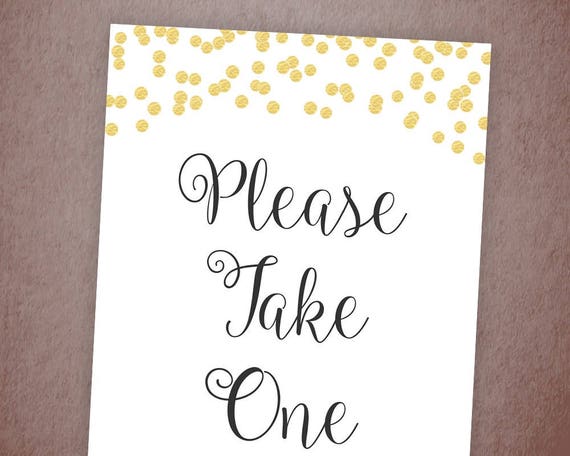 Please Take One Sign Wedding Favor Sign Please Take One Gold | Etsy