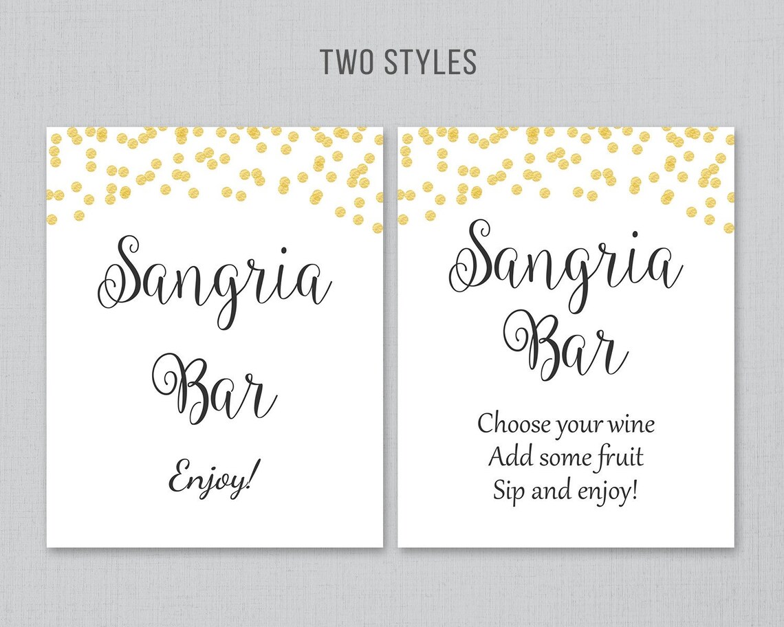 Sangria Bar Sign Printable Fruit Drink Bar Sign Gold | Etsy