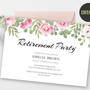 Editable Retirement Party Invitation Template, Floral DIY Farewell ...