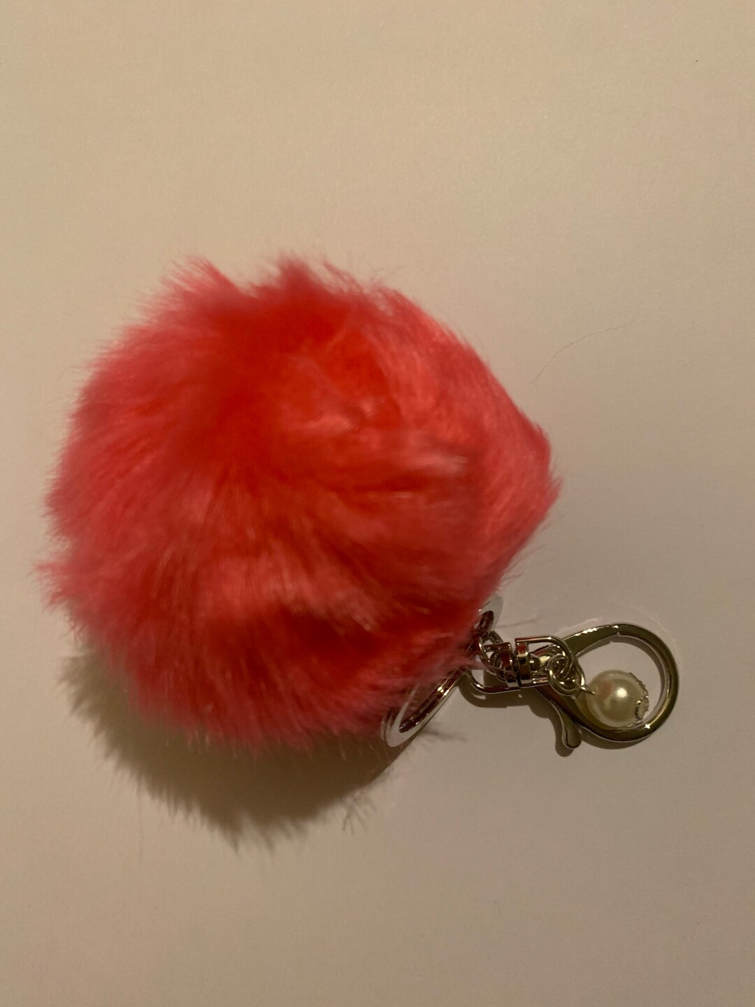 Coral Puff Ball Keychain Charm, 3 Inch. Pom Pom, Faux Fur Fluff Ball ...