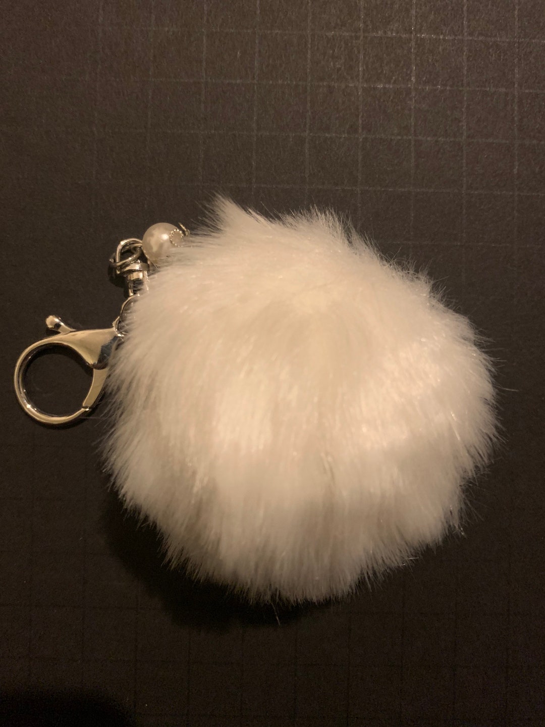 Bright White Puff Ball Keychain Charm, 3 Inch. Pom Pom, Faux Fur Fluff ...