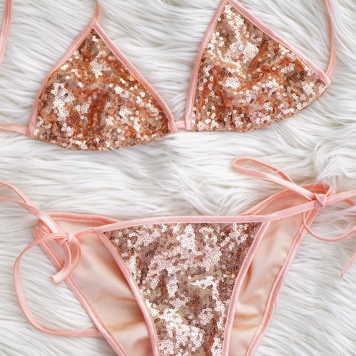 Sequin Rose Gold Sexy Bling Bikini. Made to Order Unique - Etsy