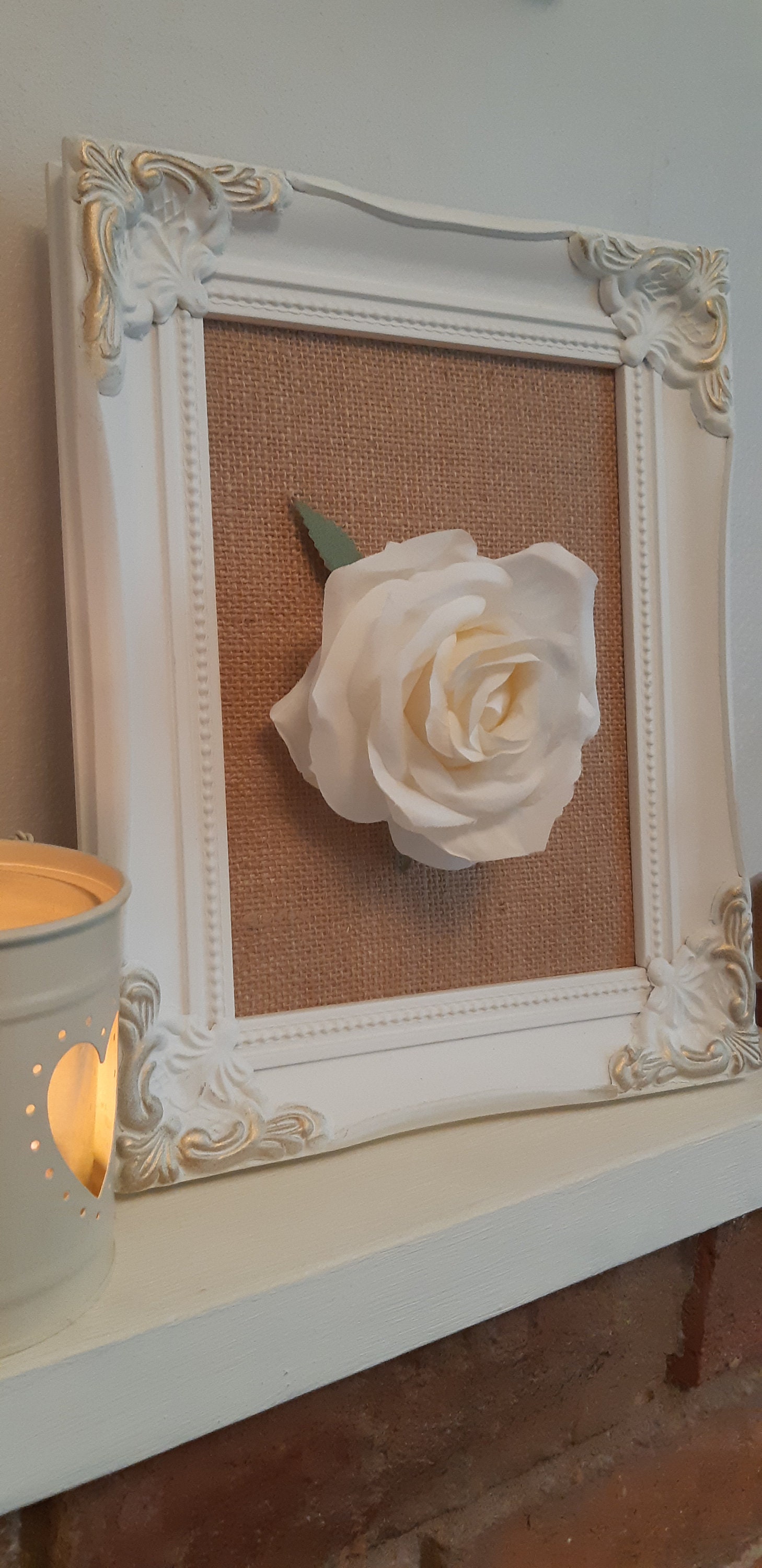 White Rose and Hessian Frame - Etsy