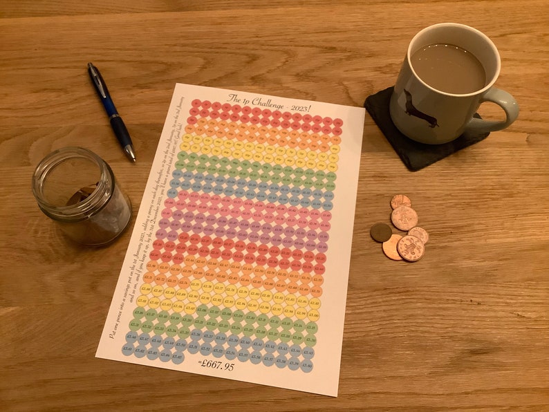1p Saving Challenge Printable Chart, 1 P Challenge Sheet, 1p A Day ...