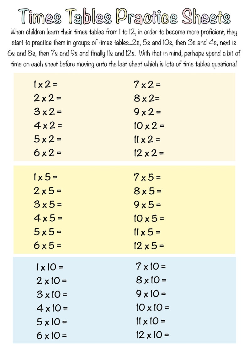 Home Schooling Primary School Age Basic Times Tables Help - Etsy