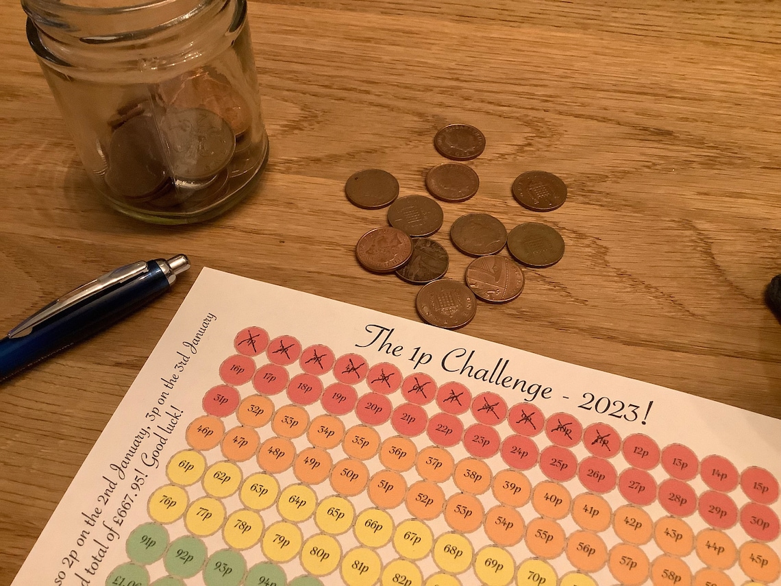 1p Saving Challenge Printable Chart, 1 P Challenge Sheet, 1p A Day ...