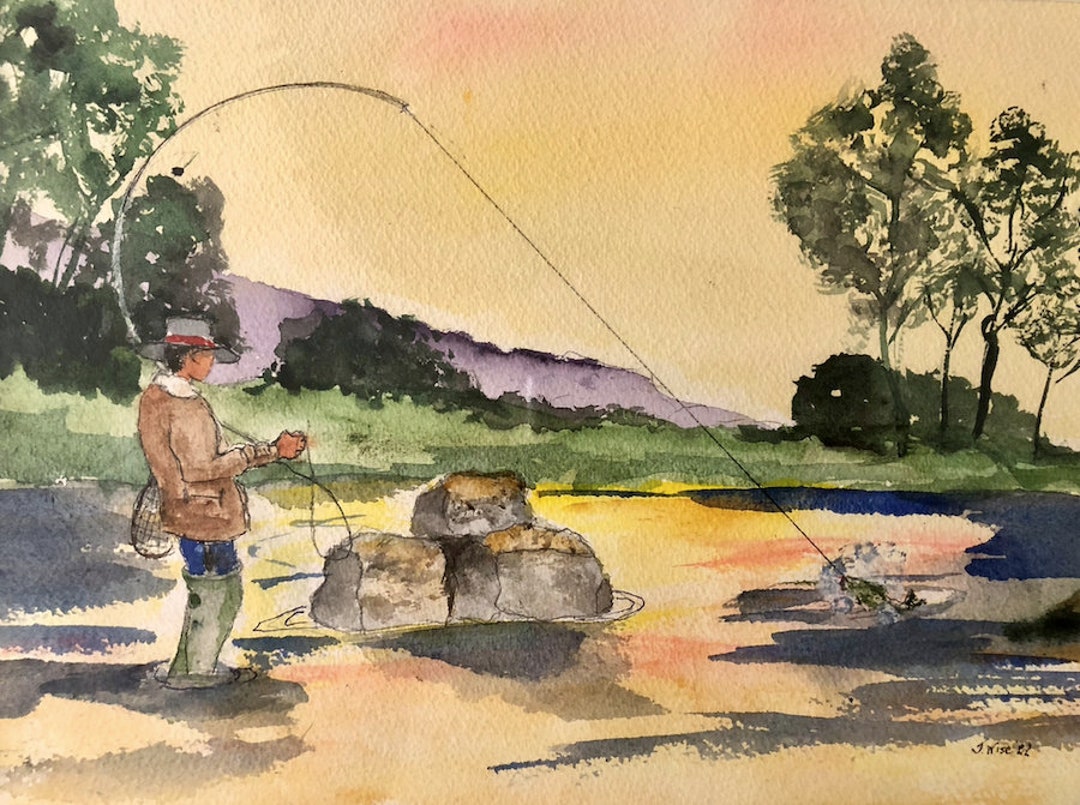 Fishing-watercolor Painting - Etsy