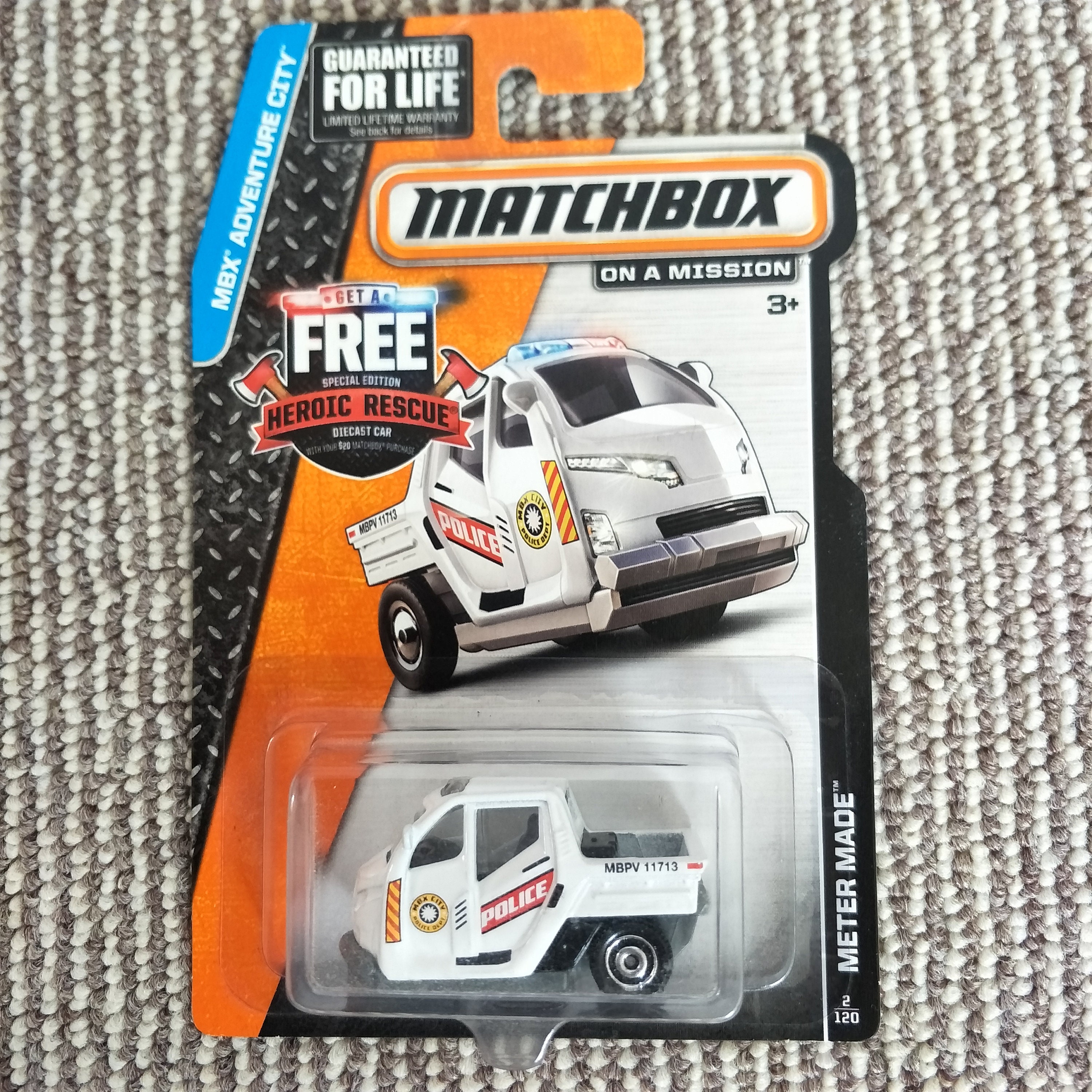 Matchbox Meter Made Police White MBX Adventure City Long Card | Etsy