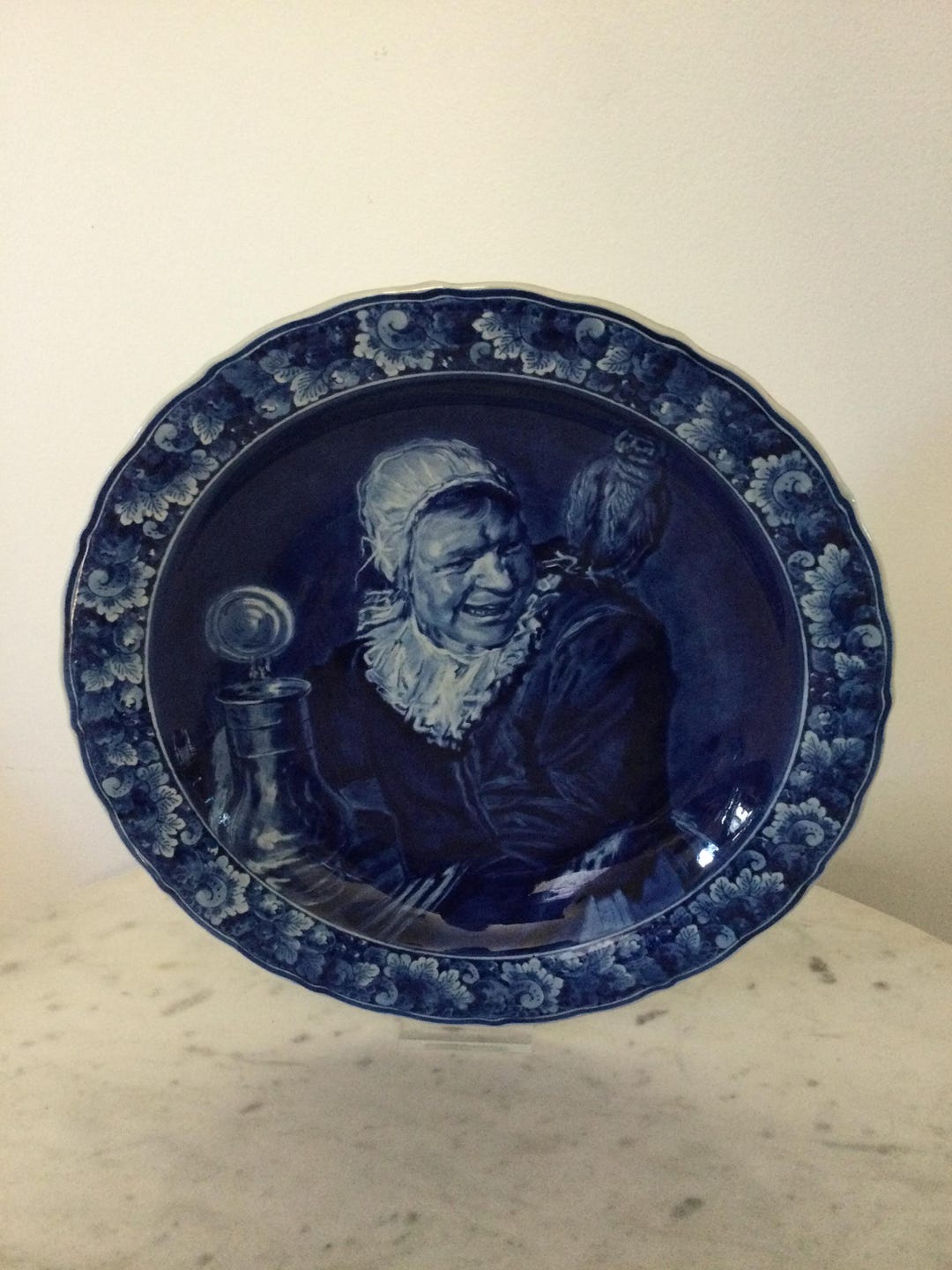 Vintage Royal Delft Blue & White Wall Plate – Dutch Lady With Owl ...