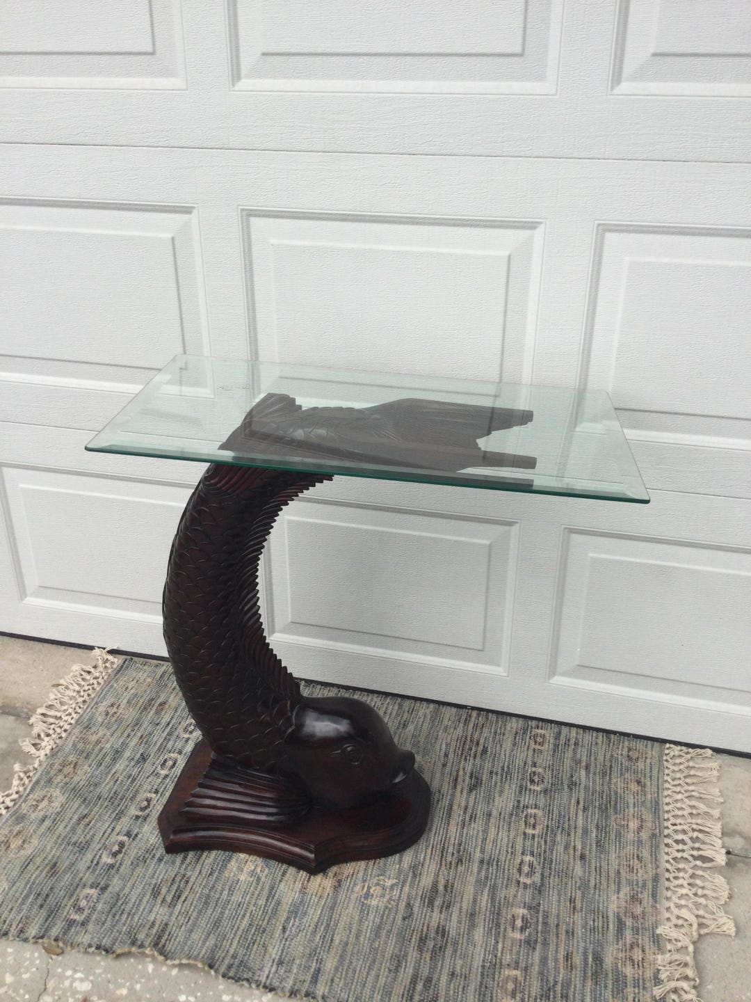 Mid-century Hand-carved Koi Fish Side Table With Glass Top – 1970s - Etsy