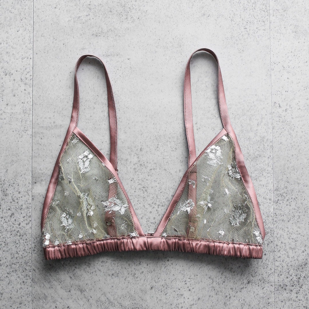 Sheer Lace Bralette Silk Satin and French Lace Bra Transparent Lingerie ...