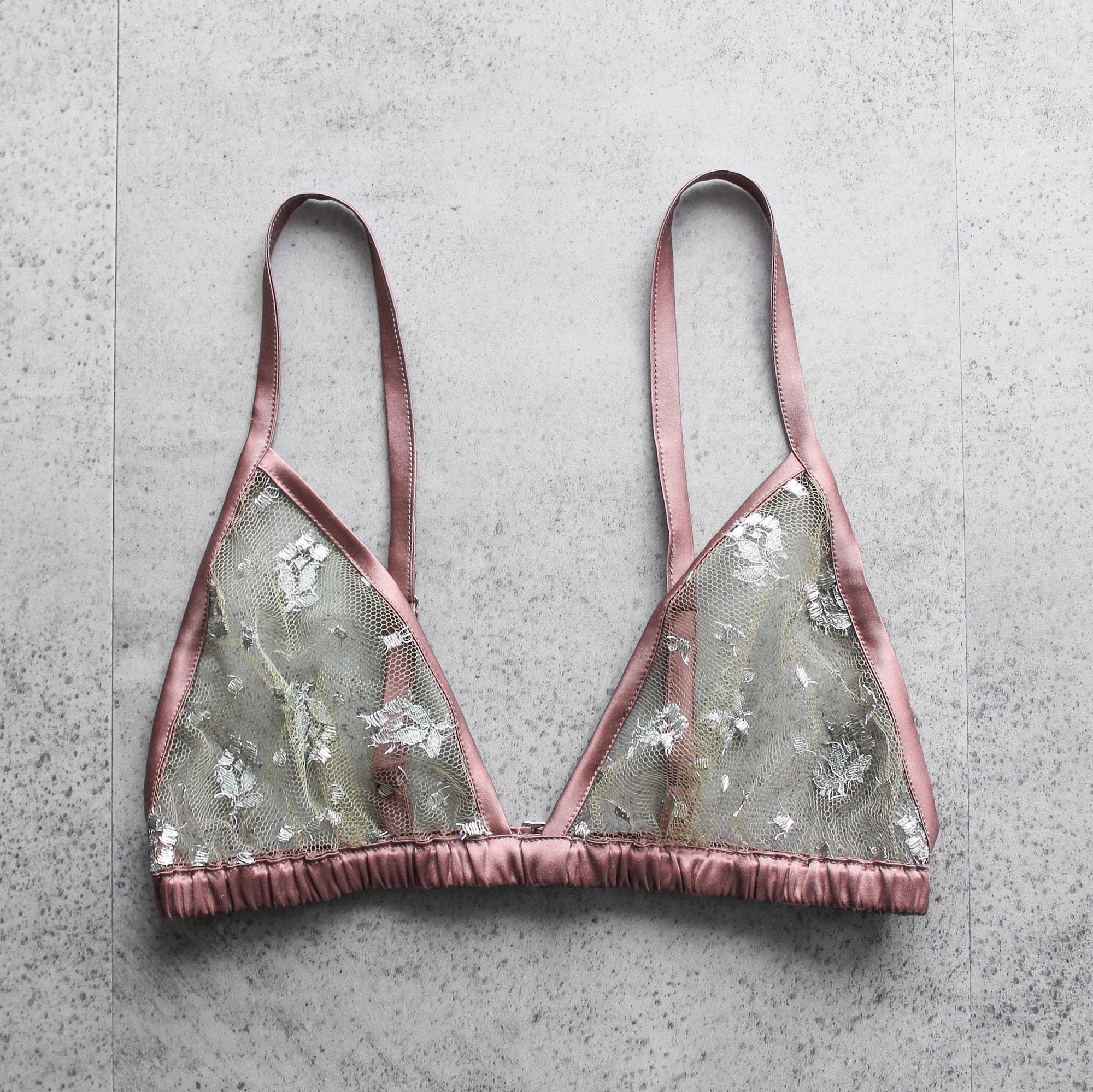 Sheer Lace Bralette Silk Satin and French Lace Bra Transparent Lingerie ...