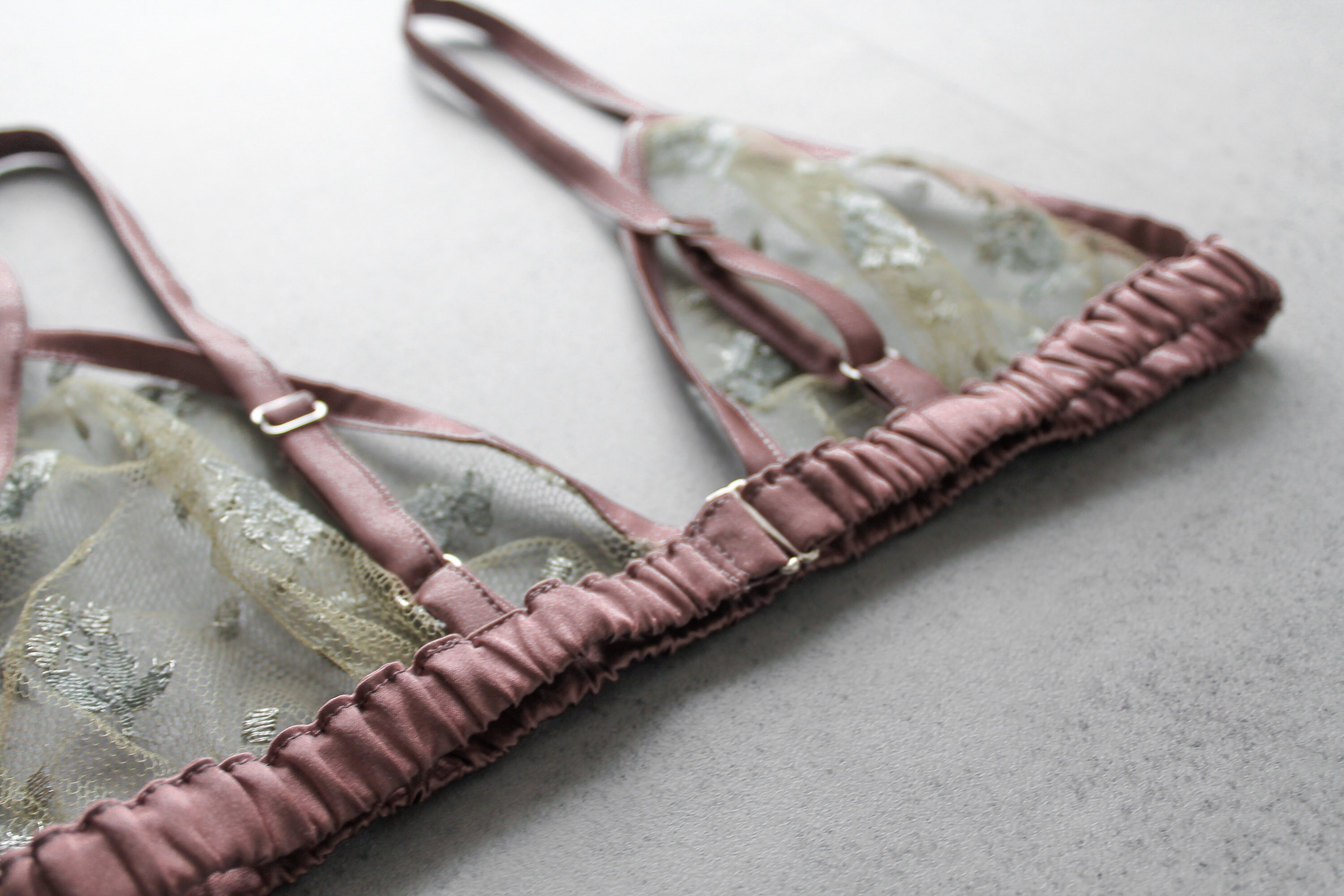 Sheer Lace Bralette Silk Satin and French Lace Bra Transparent Lingerie ...