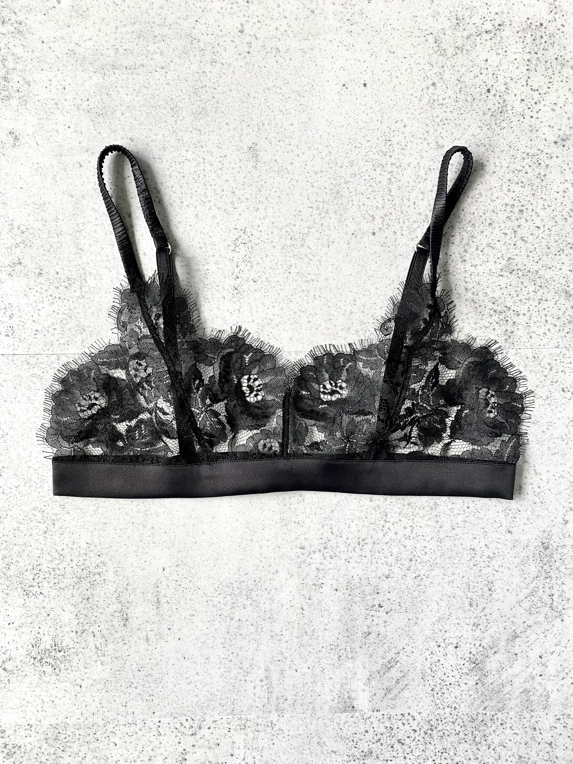 Eyelash Lace Bralette With Silk Satin & French Leavers Lace Luxurious ...