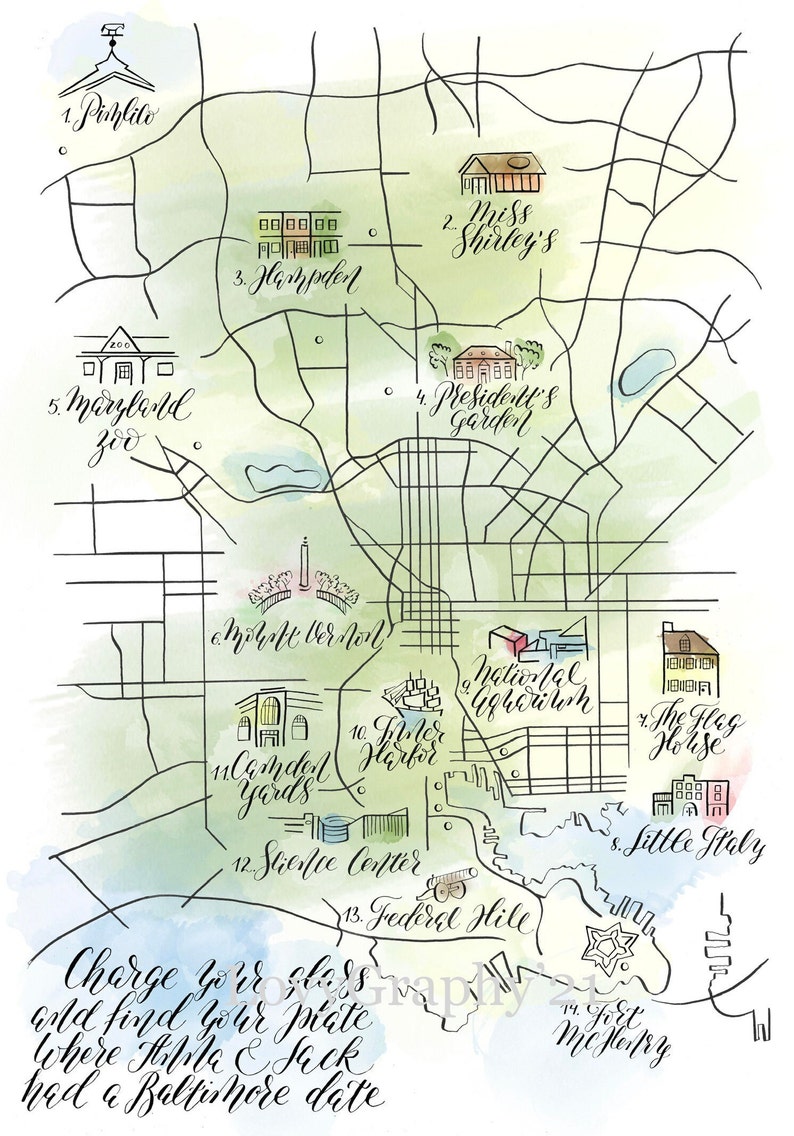 Digital Custom Map: Handwriting Calligraphy Watercolors - Etsy