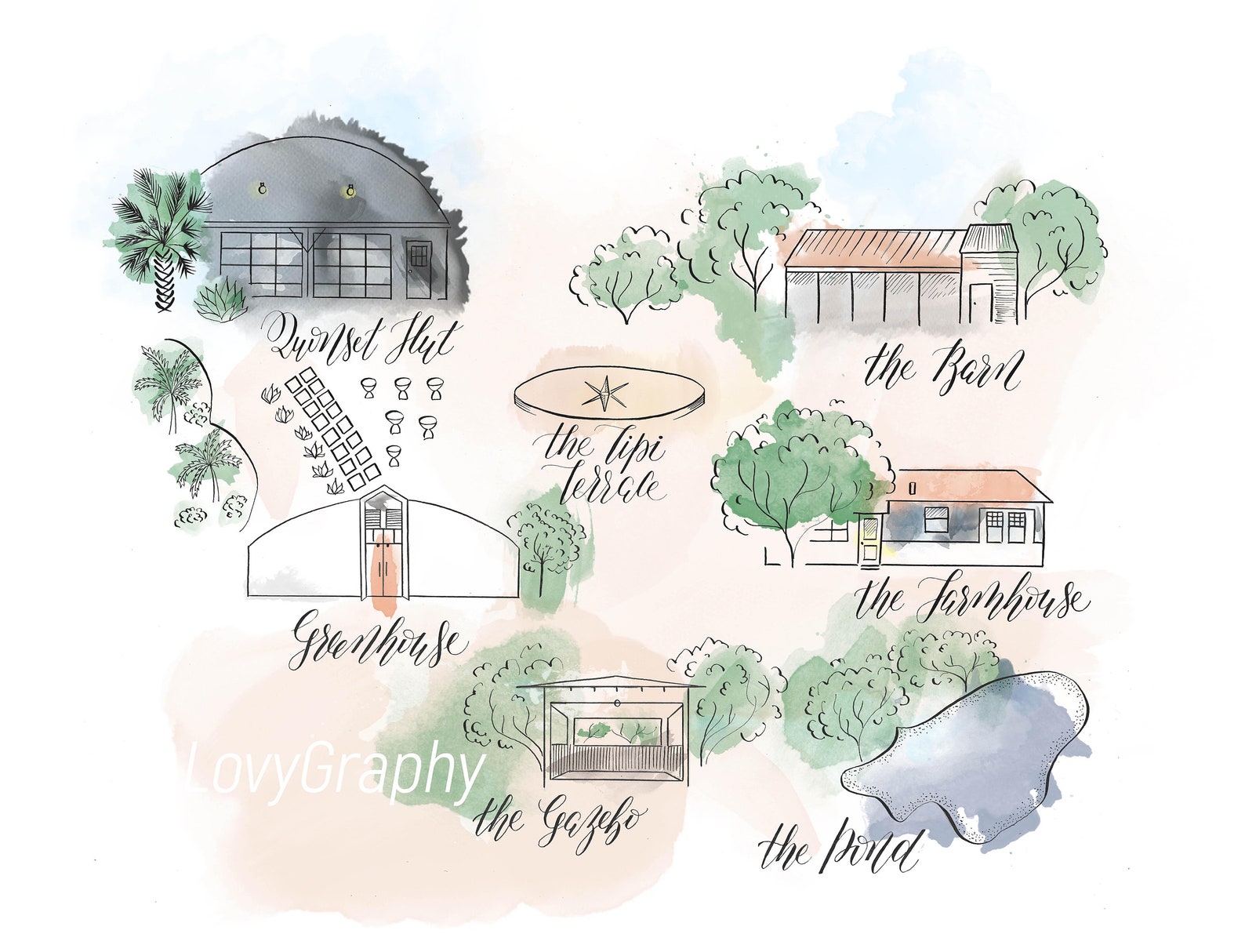 Digital Custom Map: handwriting calligraphy watercolors | Etsy