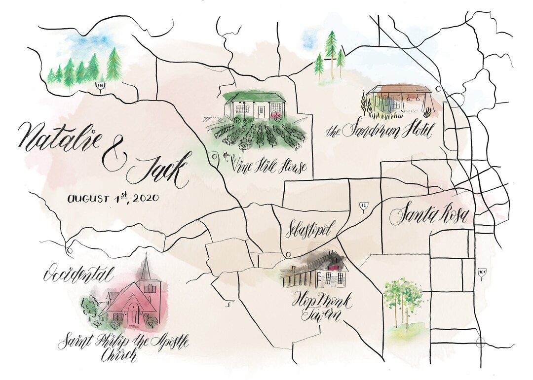 Digital Custom Map: Handwriting, Calligraphy, Watercolors - Etsy