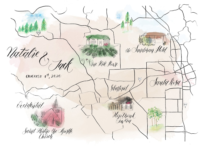 Digital Custom Map: Handwriting Calligraphy Watercolors - Etsy