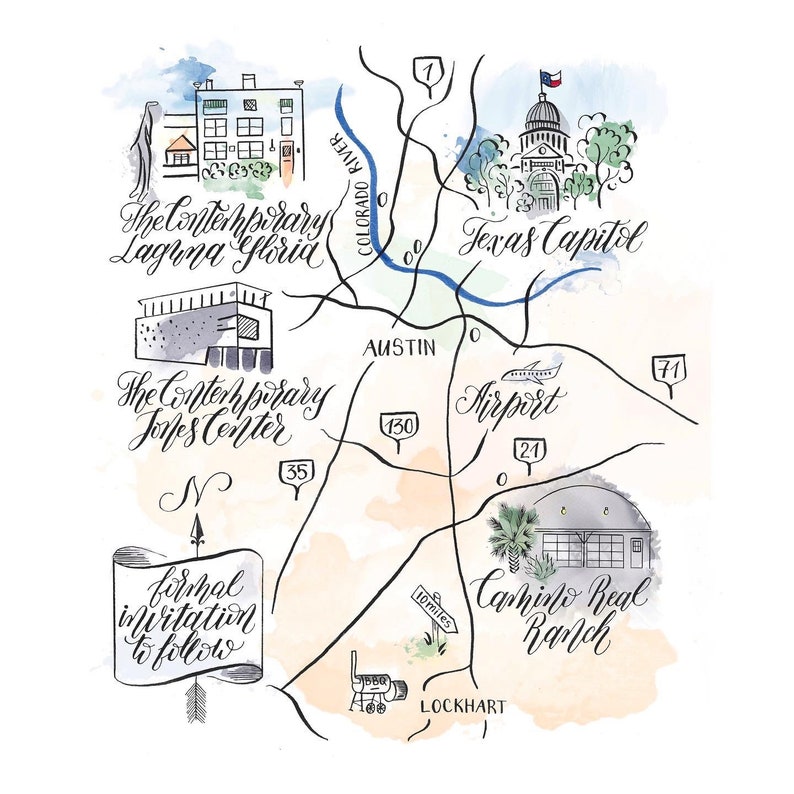 Digital Custom Map: Handwriting Calligraphy Watercolors - Etsy