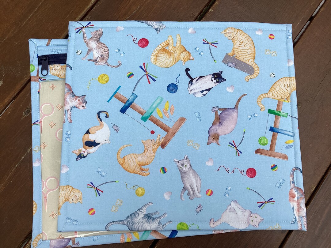 VINYL Cross Stitch Embroidery Needlepoint Storage Project Bag "kitty ...