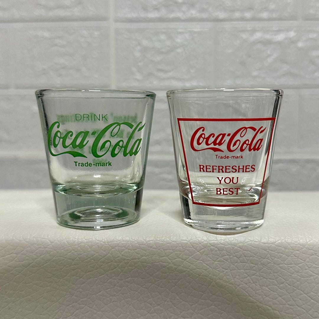 TWO Vintage Coca-cola Shot Glasses seasons Greetings 1969 refreshes You ...