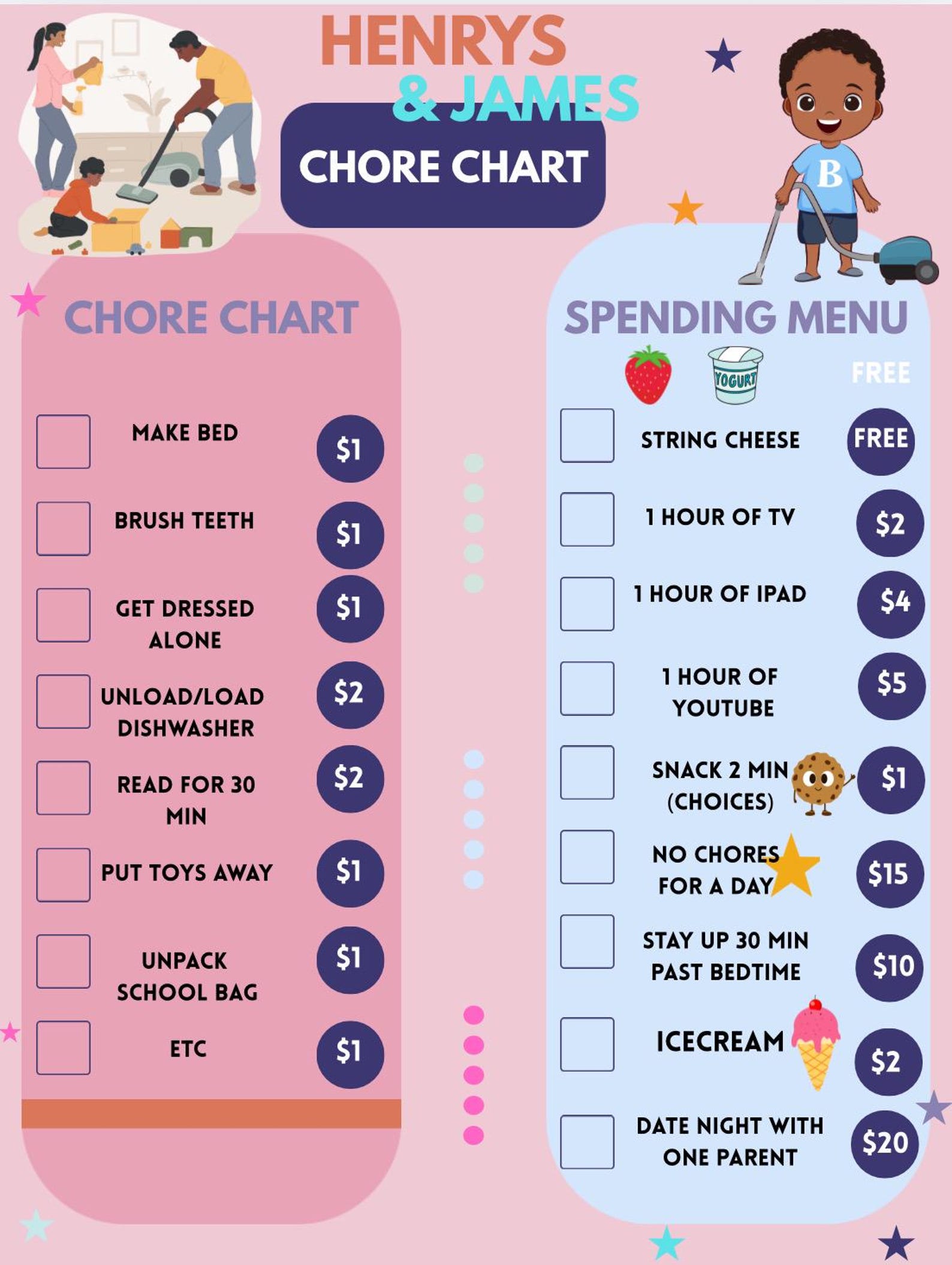 EDITABLE CHORE CHART- for Boy - Etsy