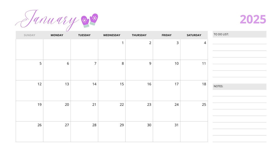 2025 Printable Calendar With Notes - Etsy