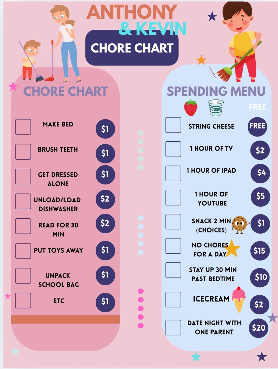 EDITABLE CHORE CHART- for Boy - Etsy
