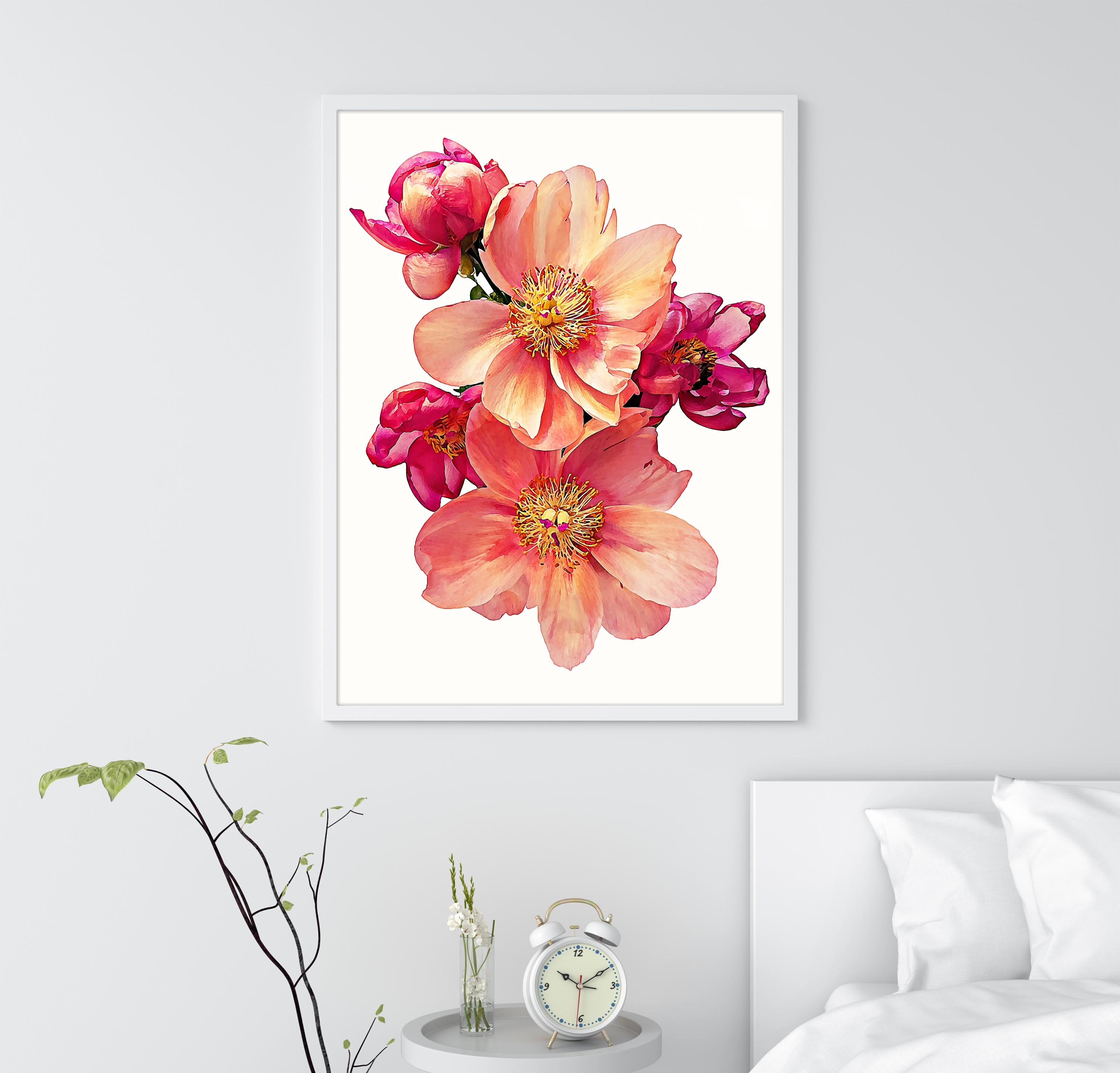 Pink Flowers Print Floral Poster Pink Flowers Decor Flowers | Etsy