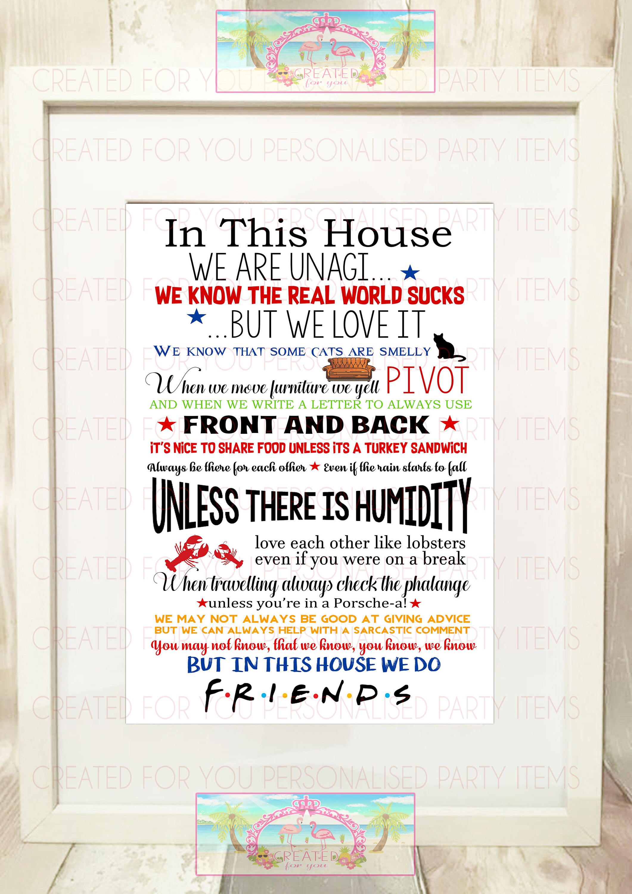 In This House We Do FRIENDS Tv Show Inspired A4 PRINT ONLY - Etsy UK