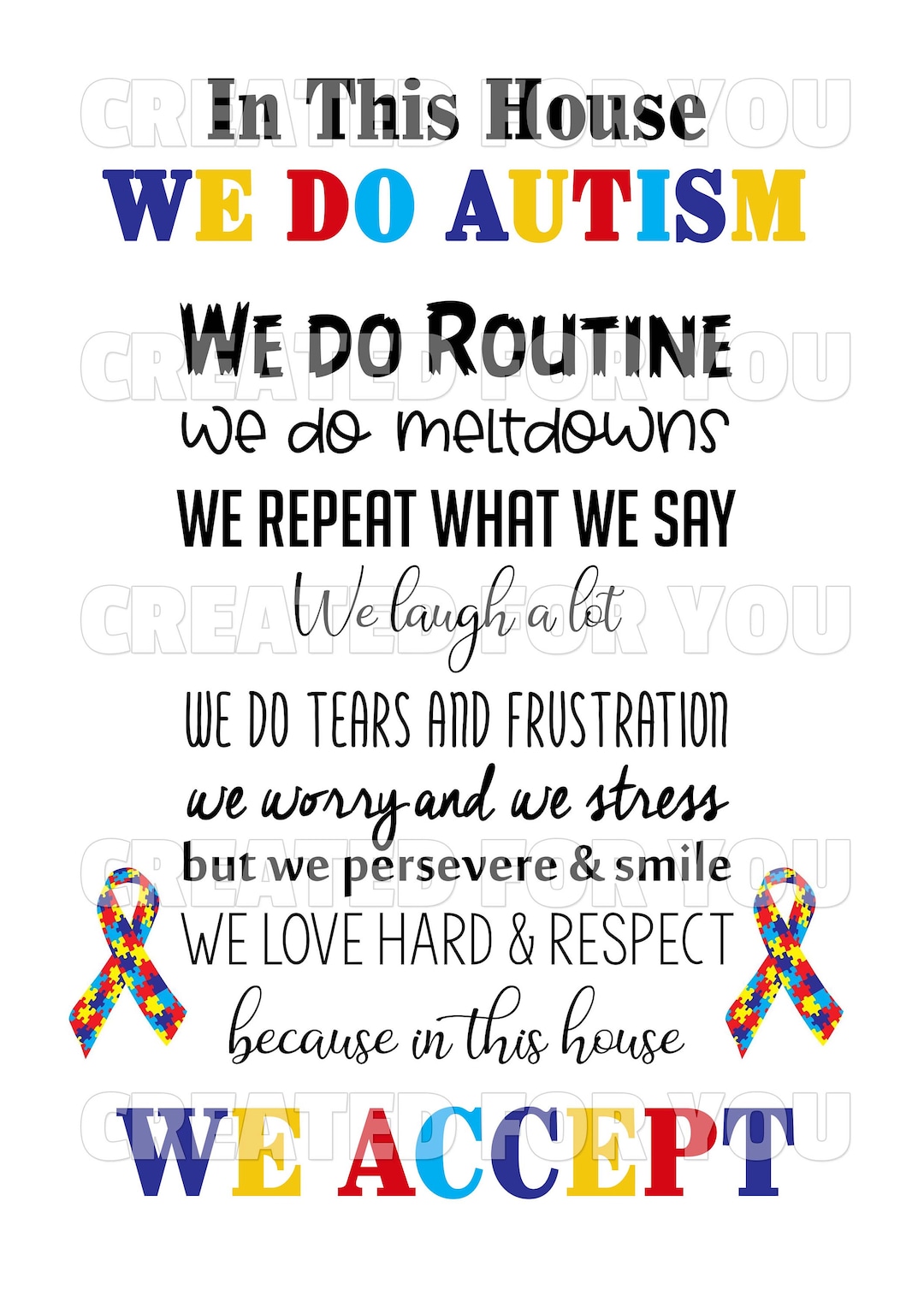 In This House We Do Autism FAMILY Autistic Teacher Family Gift *print ...