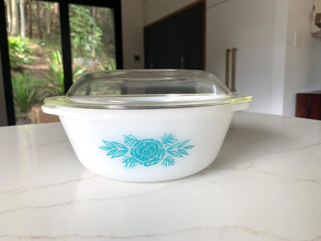 Agee Pyrex Turquoise Vintage Rose Cr 212 Round Casserole - Etsy