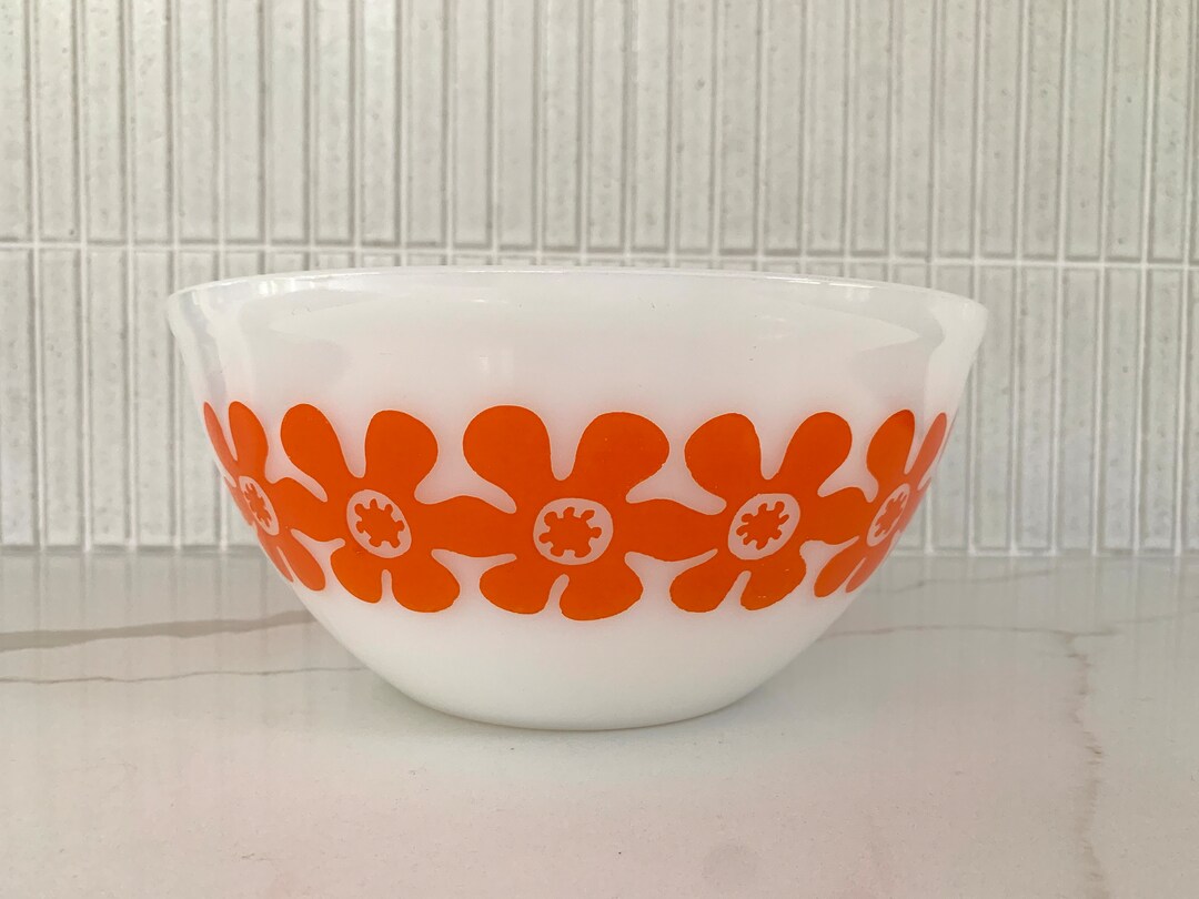 Vintage Agee Pyrex Rare Orange Flower Power Bowl - Etsy