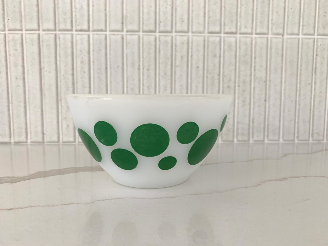 Agee Pyrex Five Inch Green Polka Dot Bowl - Etsy