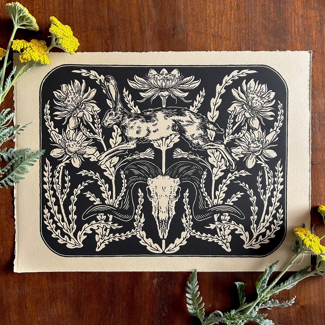 Resilience, Jackrabbit and Ram Skull, Desert Blazing Star, Hand-carved ...