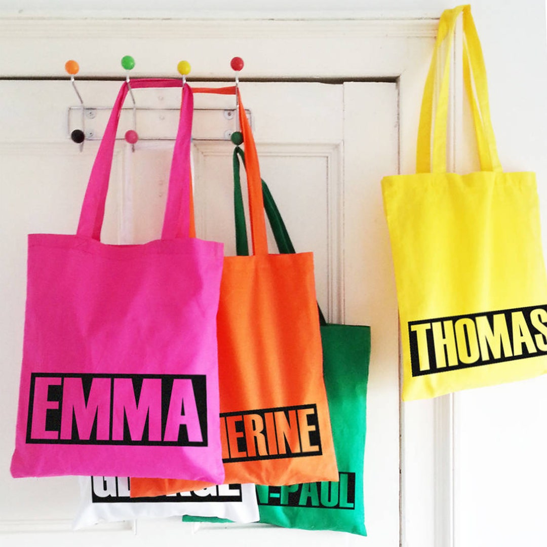 Tote Bag Personalised - Bright Rainbow Colours - Shopping Bag - Gift ...