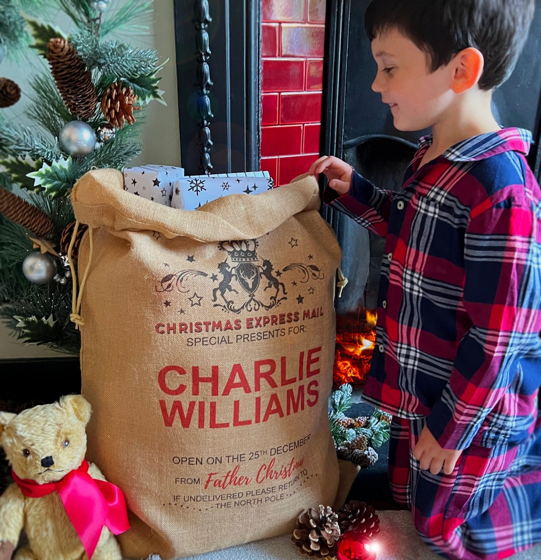 Personalised Father Christmas Express Mail Sack, Traditional Santa Sack ...