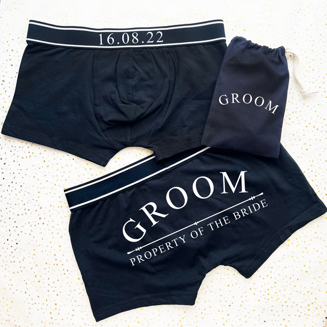 Personalised Date Property of the Bride Back Print on Bottom Boxers ...