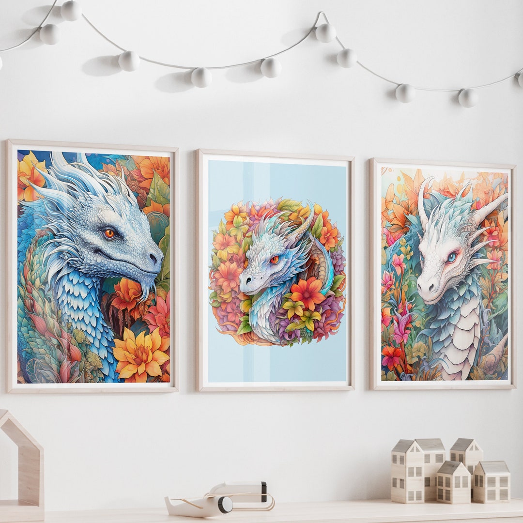 Botanical Dragon Prints Set – Fantasy Nursery Wall Art, A3/A4 - Etsy