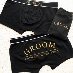 Personalised Date Property of the Bride Back Print on Bottom Boxers ...