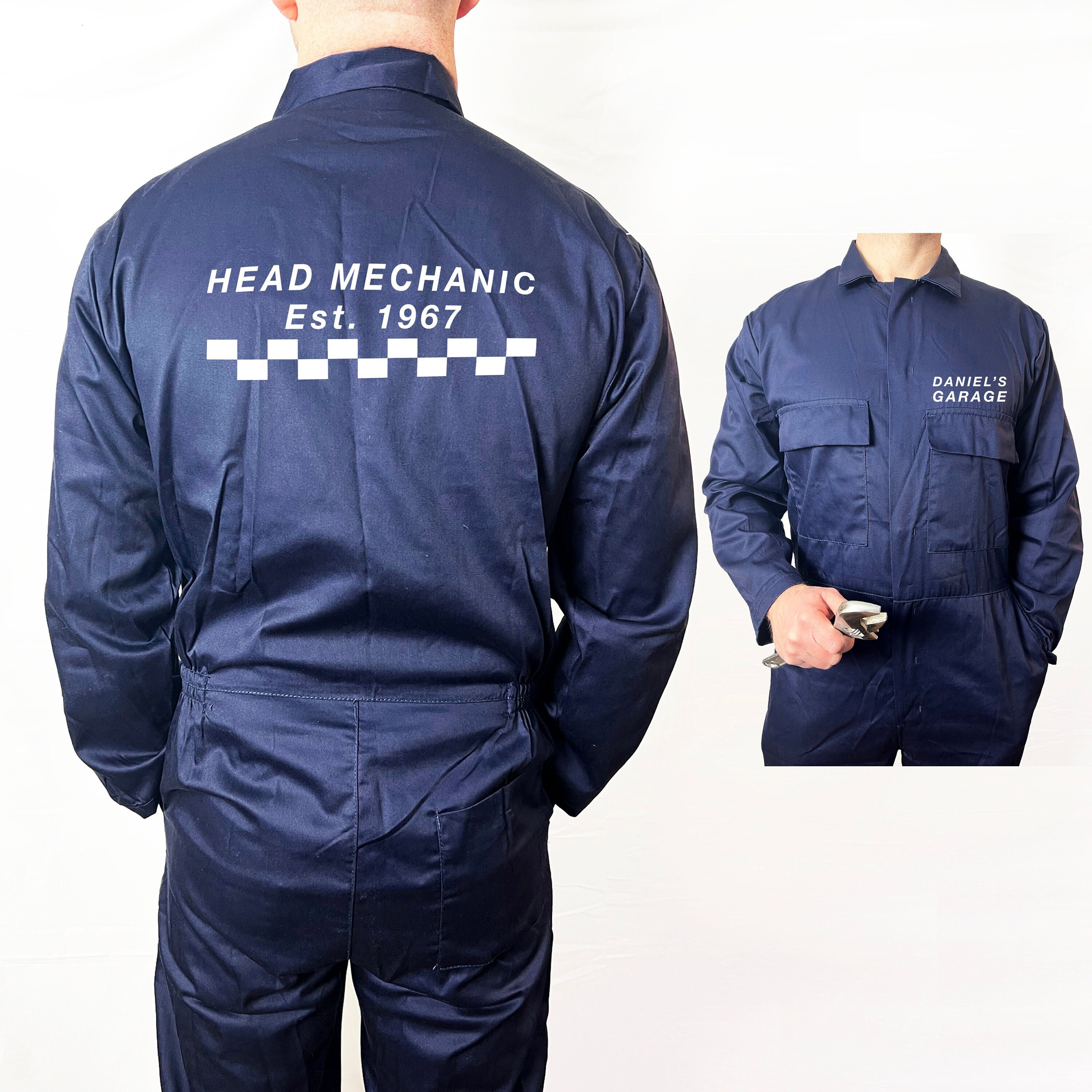 Personalised Head Mechanic Overalls, Car Garage Boiler Suit, Father's ...