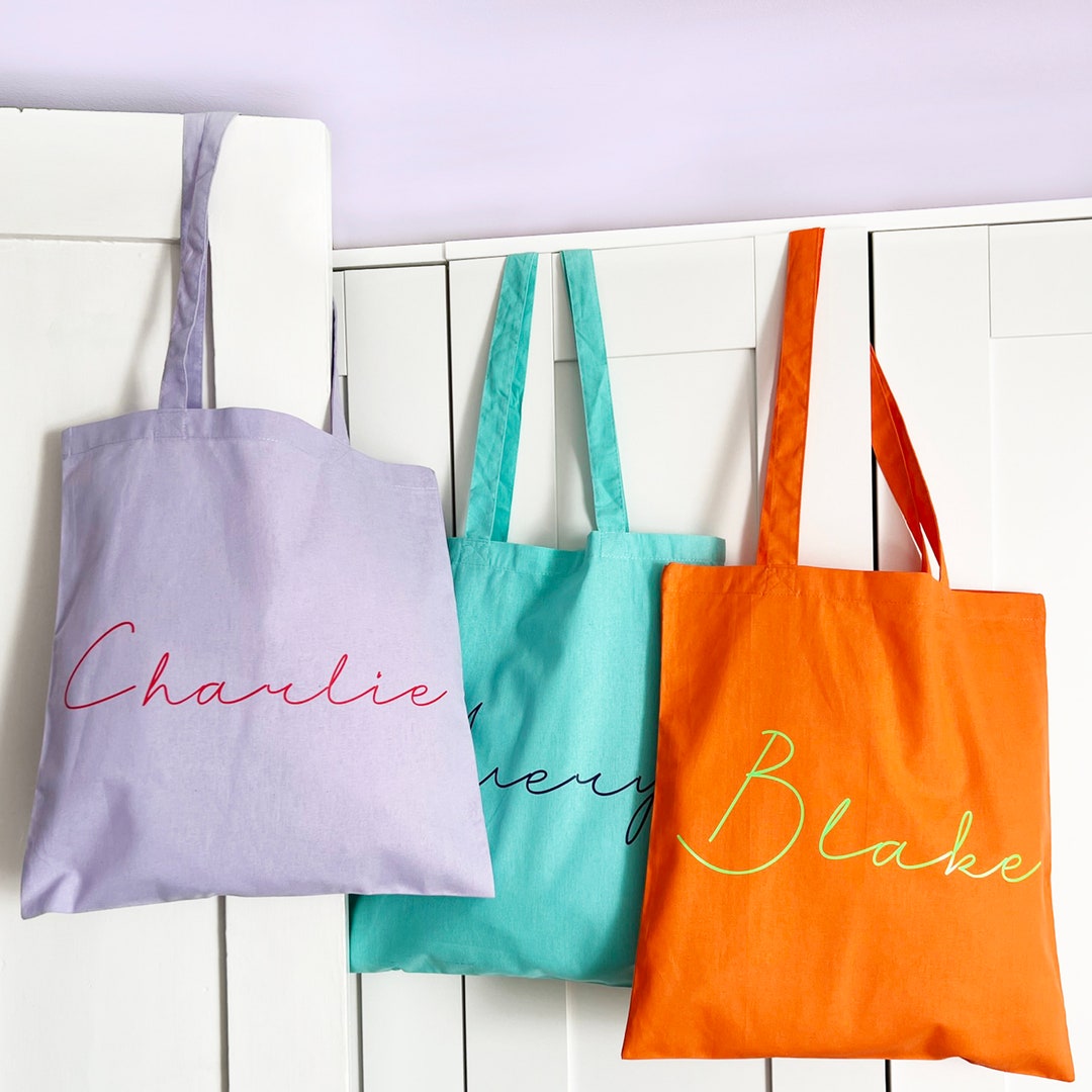 Personalised Name Print Tote Bag – Vibrant Colors, Custom Shopping Bag ...